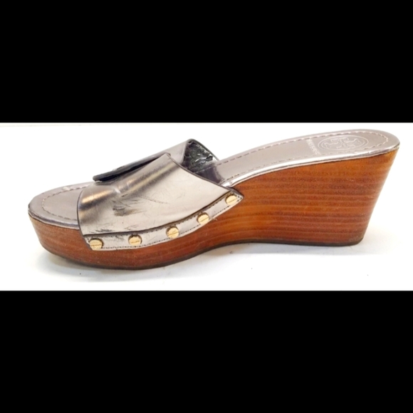 Tory Burch | Shoes | Tory Burch Wood Clogs In Pewter Silver | Poshmark